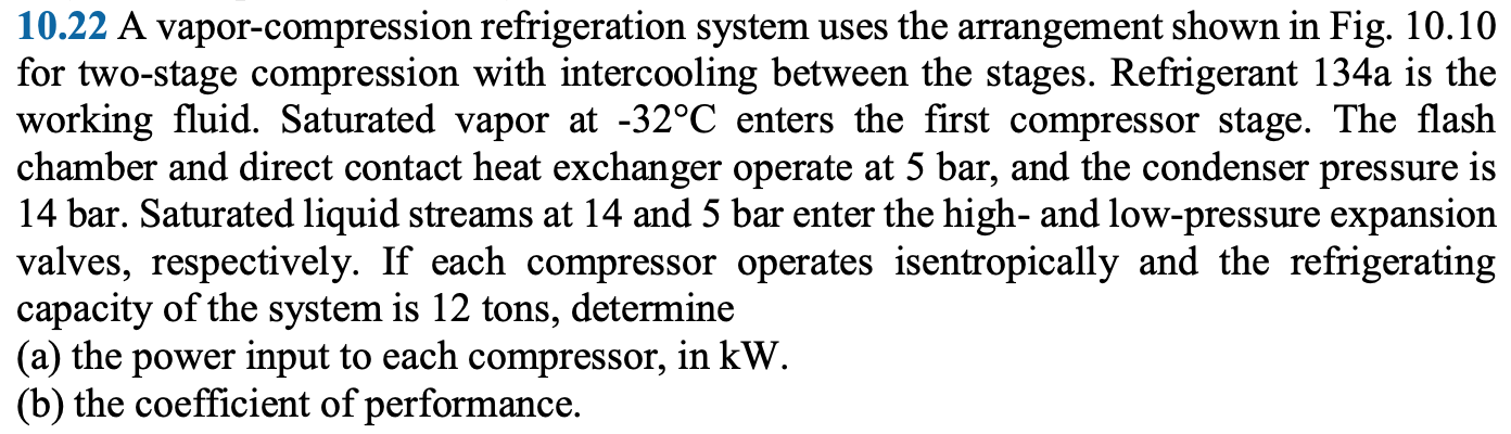 Solved 10.22 A vapor-compression refrigeration system uses | Chegg.com
