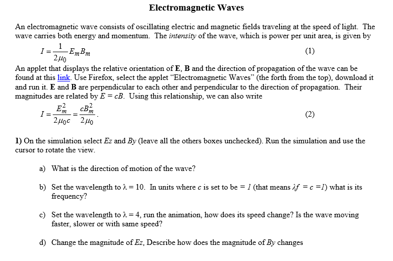 Solved Electromagnetic Waves An electromagnetic wave | Chegg.com