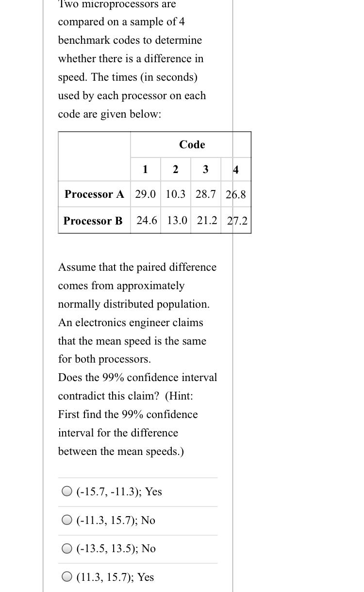 Solved Two microprocessors are compared on a sample of 4 | Chegg.com