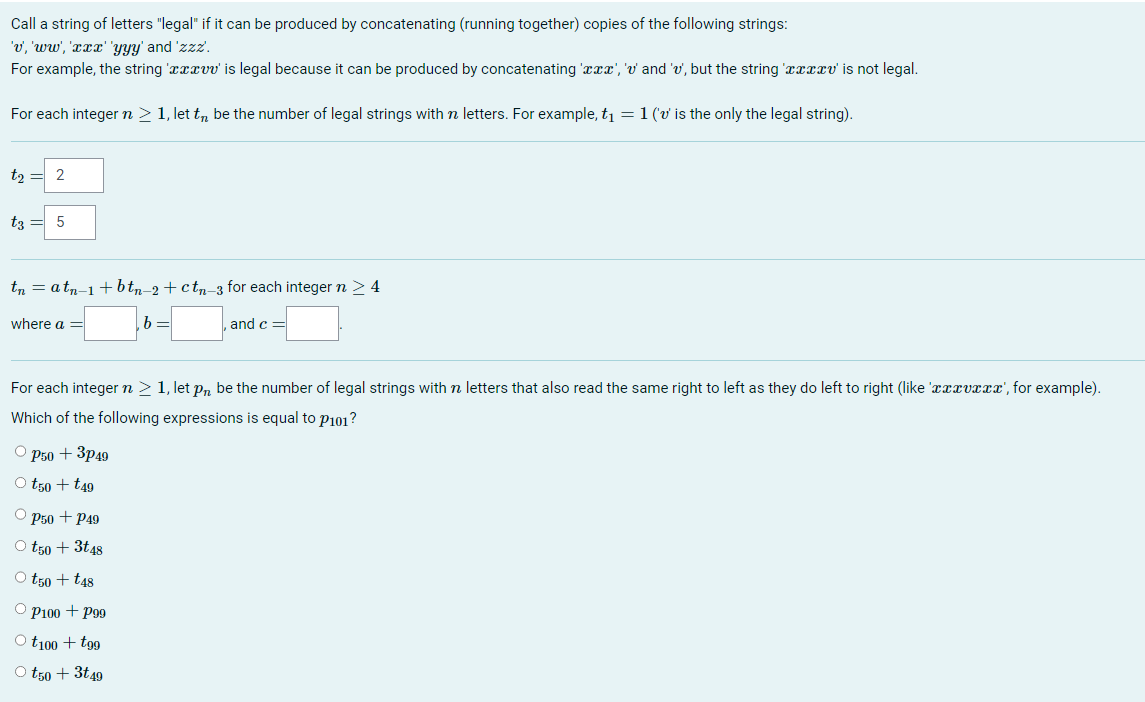 Solved Call a string of letters "legal" if it can be | Chegg.com