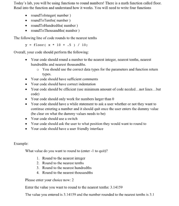Solved Today's lab, you will be using functions to round | Chegg.com