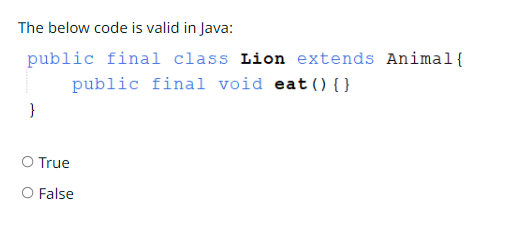 Solved The below code is valid in Java:public final class | Chegg.com