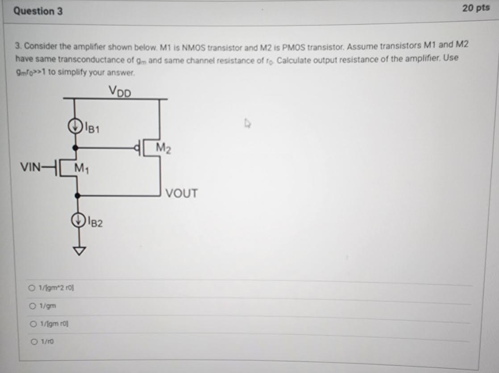 Solved Question 3Consider the amplifier shown below. M1 ﻿is | Chegg.com