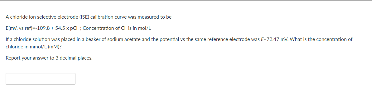 Solved A chloride ion selective electrode (ISE) calibration | Chegg.com