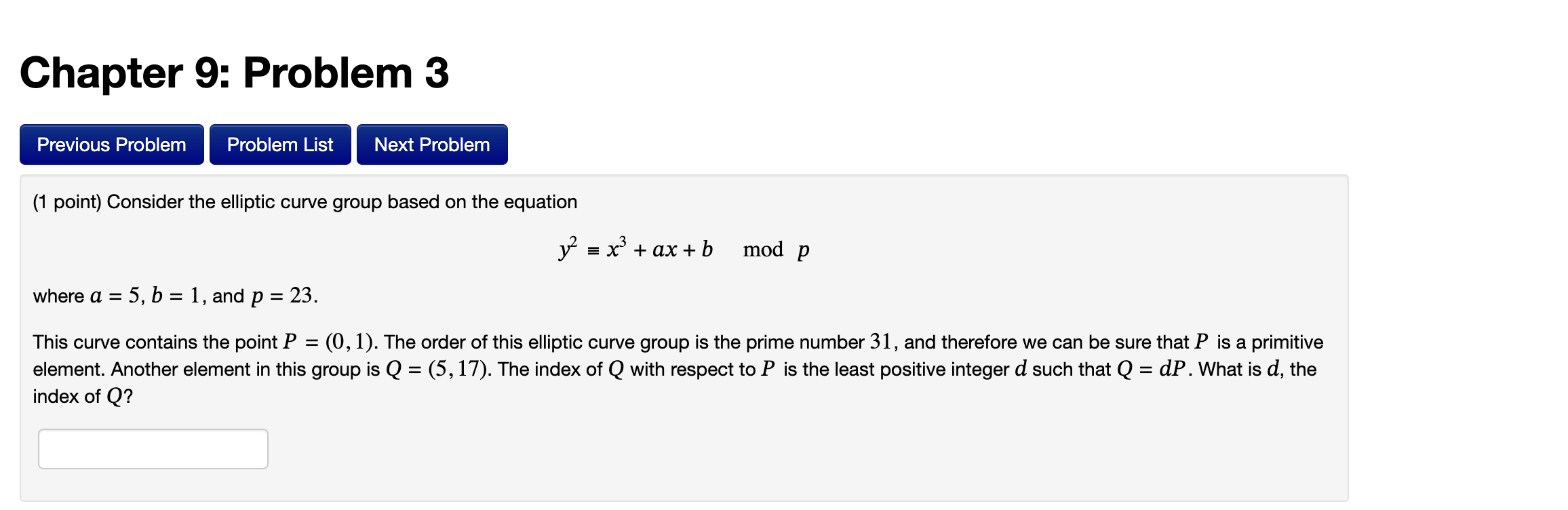 Solved (1 point) Consider the elliptic curve group based on | Chegg.com