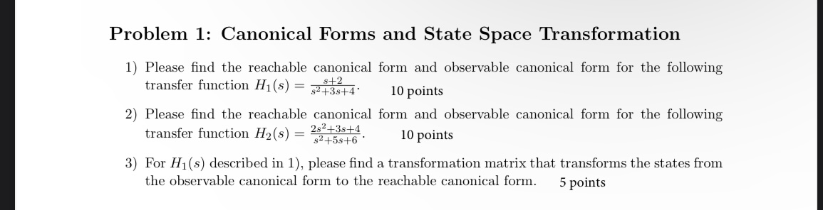 Solved Problem 1: Canonical Forms and State Space | Chegg.com