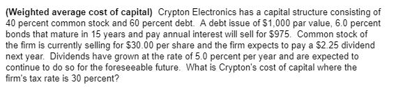 Solved (Weighted average cost of capital) Crypton | Chegg.com