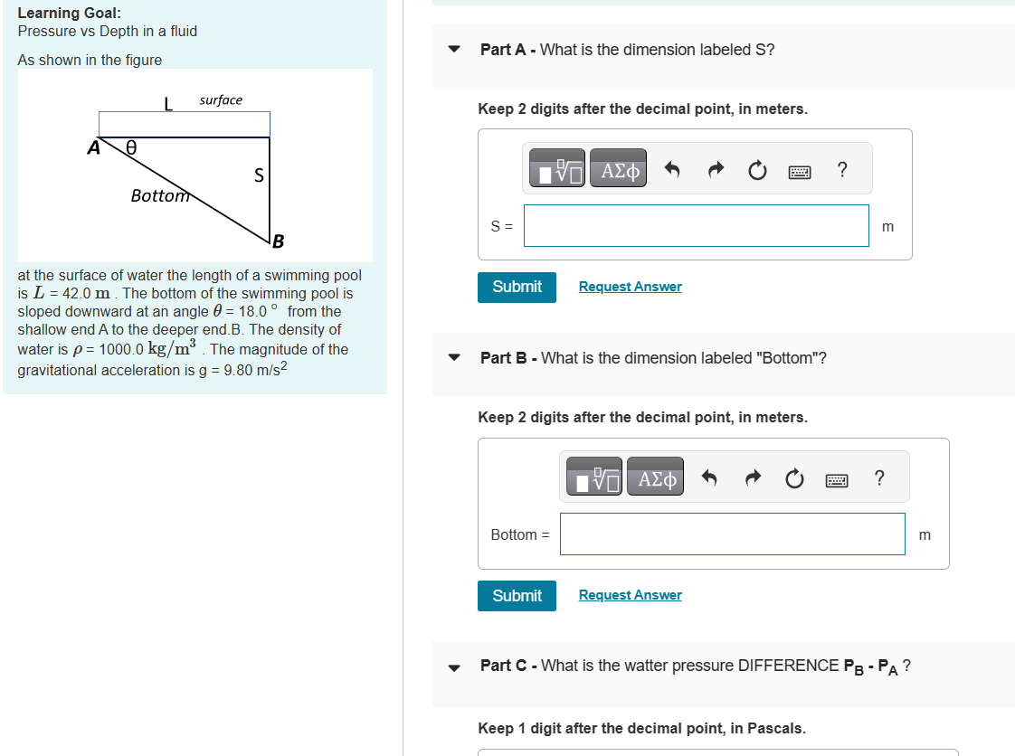 Solved at the surface of water the length of a swimming pool | Chegg.com