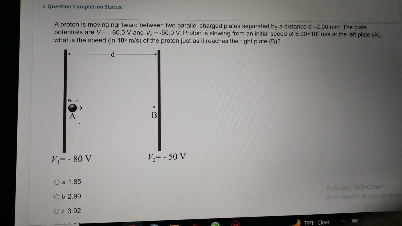 Solved A proton is moving rightward between two parallel | Chegg.com
