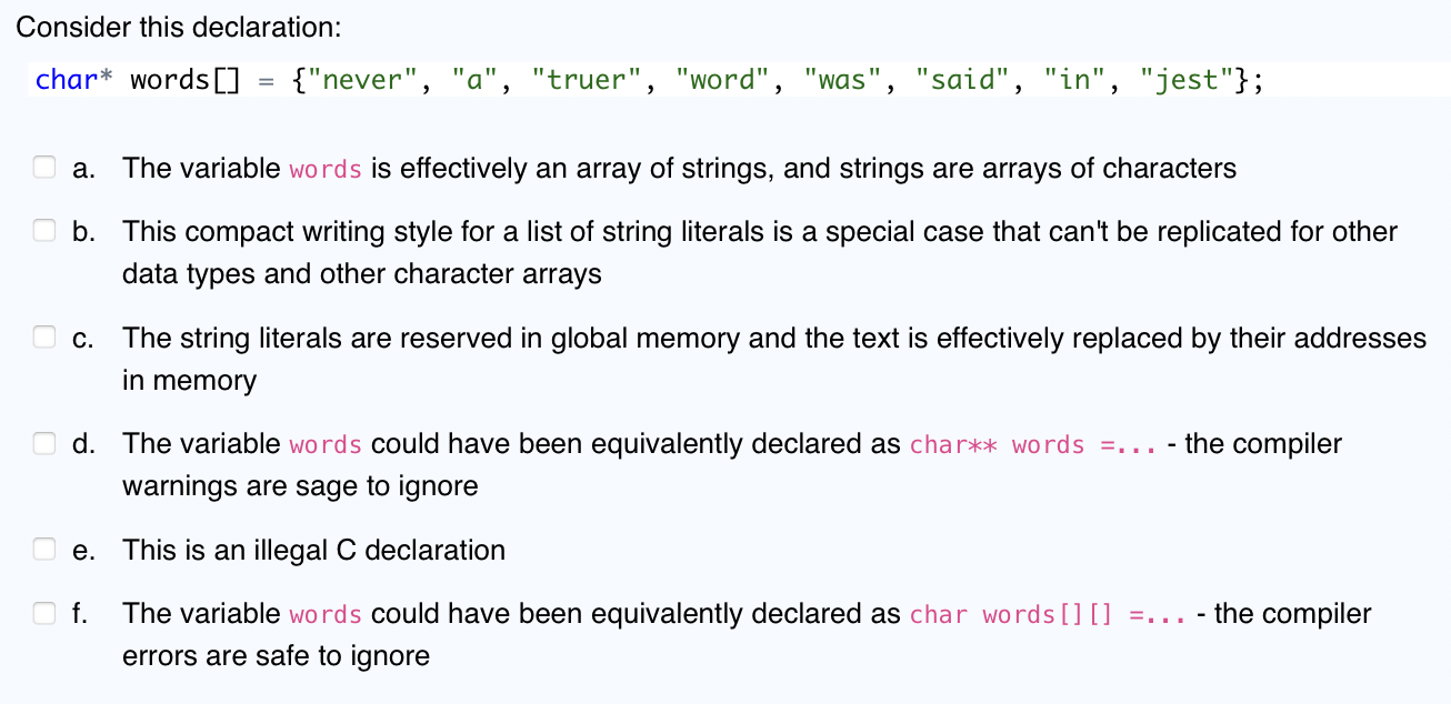 Solved a. The variable words is effectively an array of | Chegg.com
