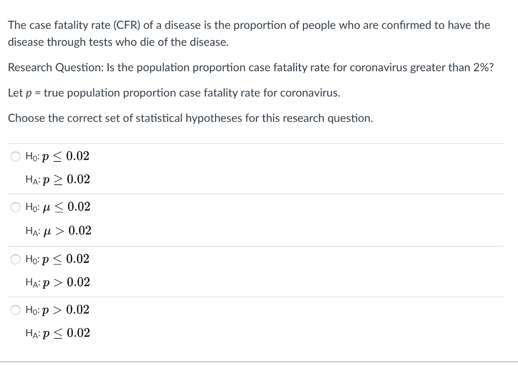 Solved The case fatality rate (CFR) of a disease is the | Chegg.com