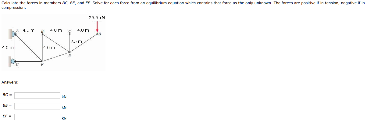 Solved Calculate the forces in members BC, BE, and EF. Solve | Chegg.com