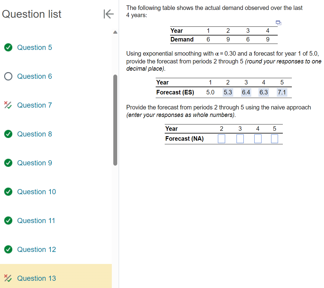 Solved Question list Question 5 Question 6 Question 7 | Chegg.com