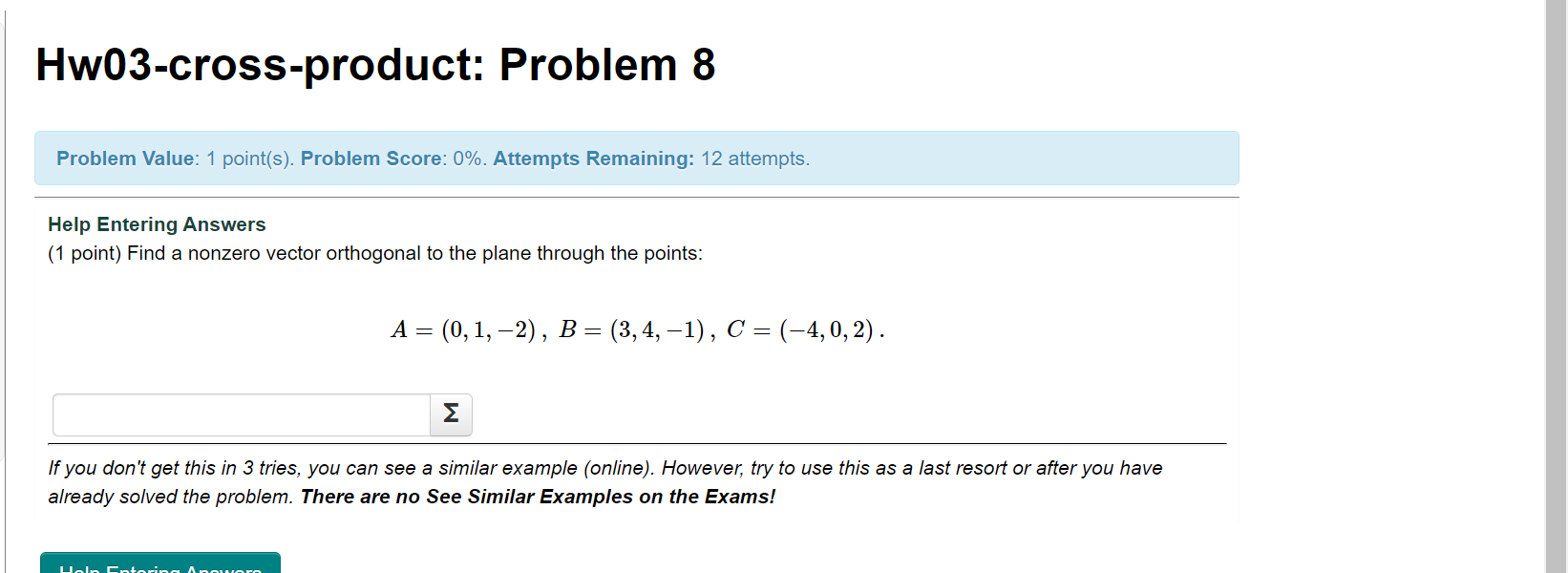 Solved Help Entering Answers (1 point) Find a nonzero vector | Chegg.com