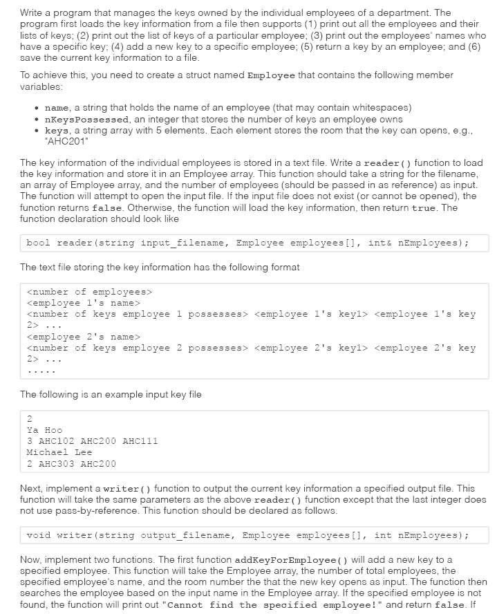 Solved Write a program that manages the keys owned by the | Chegg.com