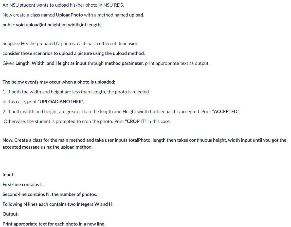 Solved An NSU student wants to upload his/her photo in NSU | Chegg.com