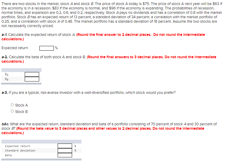 Solved There are two stocks in the market, stock A and stock | Chegg.com
