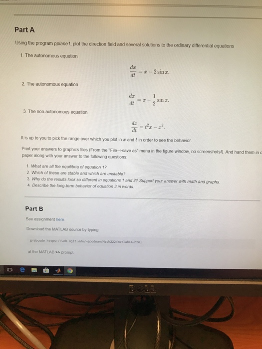 Solved Part A Using the program pplane1, plot the direction | Chegg.com