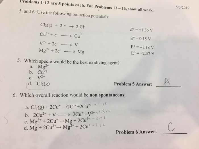 Solved Problems 1-12 are 5 points each. For Problems 13-16, | Chegg.com