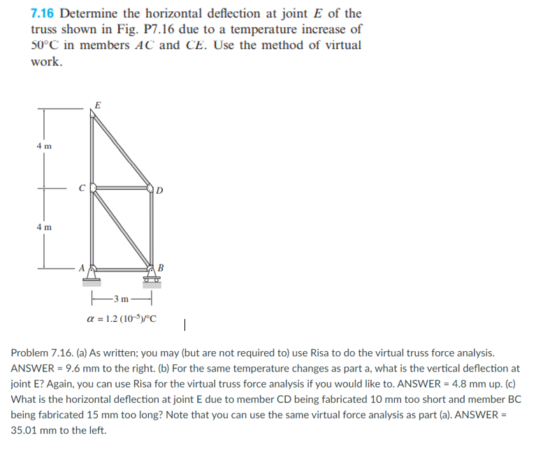 Solved 7.16 Determine the horizontal deflection at joint E | Chegg.com