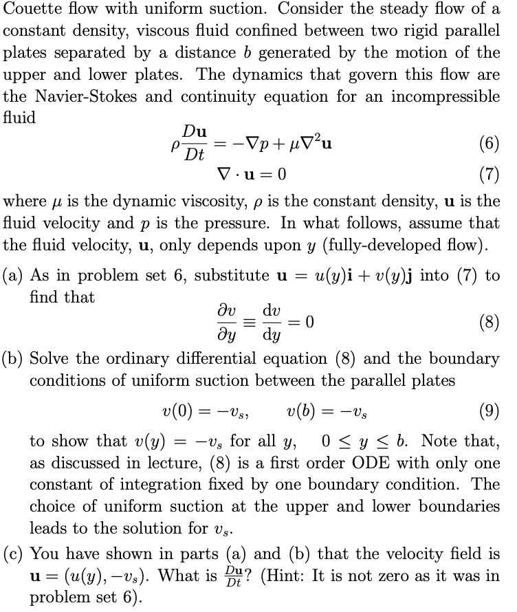 Solved where u Couette flow with uniform suction. Consider | Chegg.com