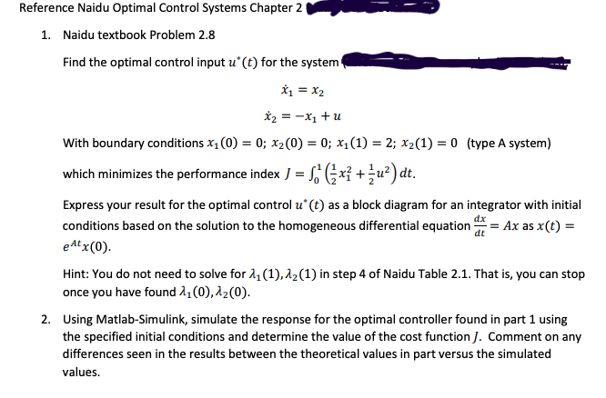 Solved X˙1 X2x˙2 −x1 U With Boundary Conditions