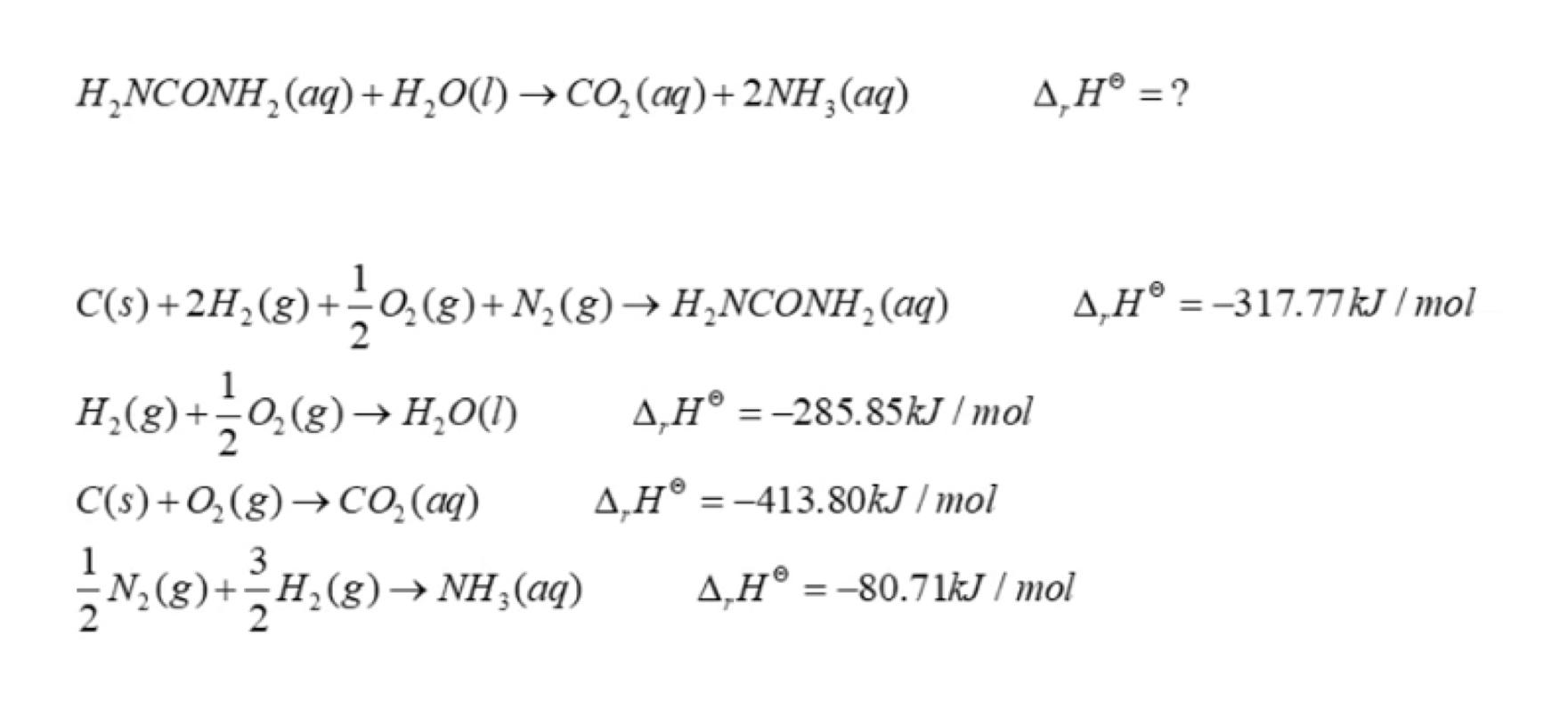 Solved The following shows the hydrolysis reaction of urea. | Chegg.com