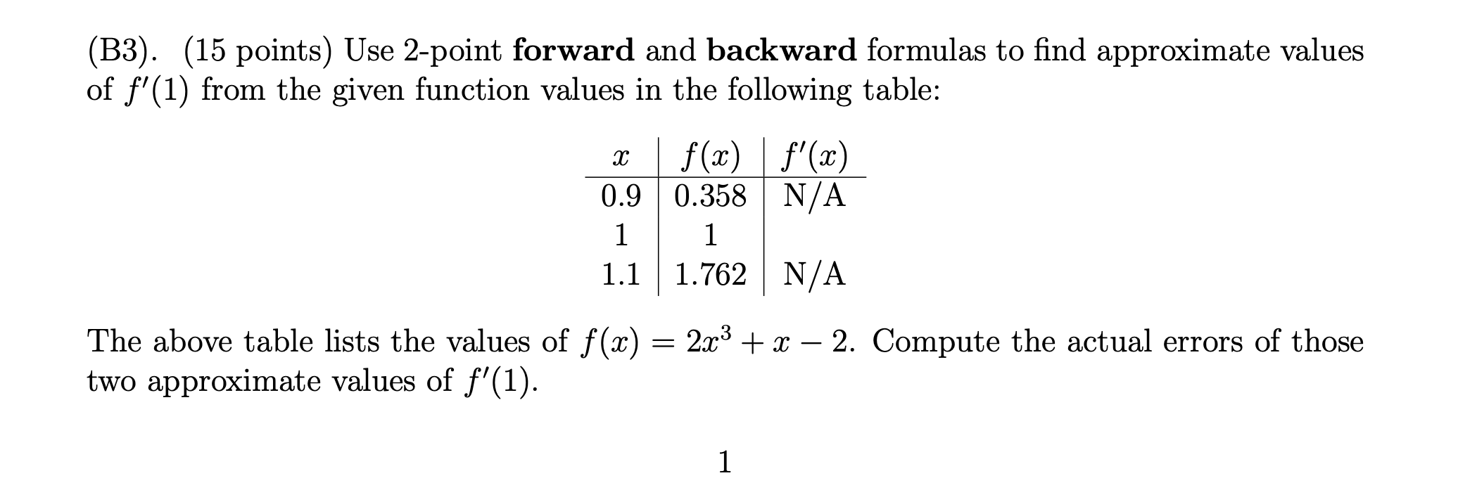 Solved (B3). (15 points) Use 2-point forward and backward | Chegg.com