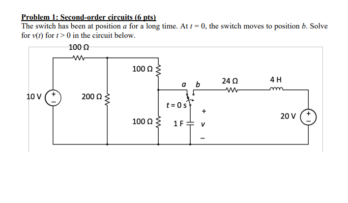 Solved Problem 1: Second-order circuits (6 pts) The switch | Chegg.com