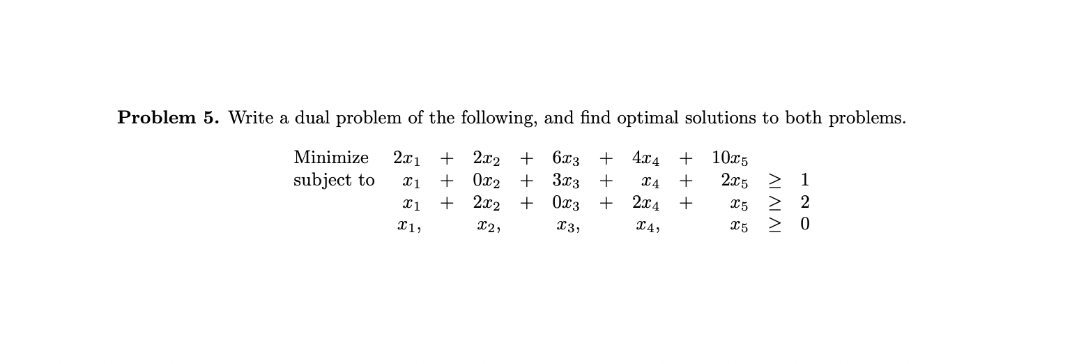 Solved Problem 5. Write a dual problem of the following, and | Chegg.com