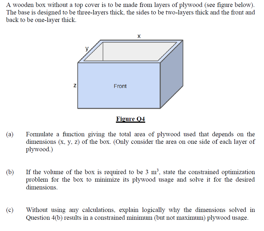 Solved A wooden box without a top cover is to be made from | Chegg.com