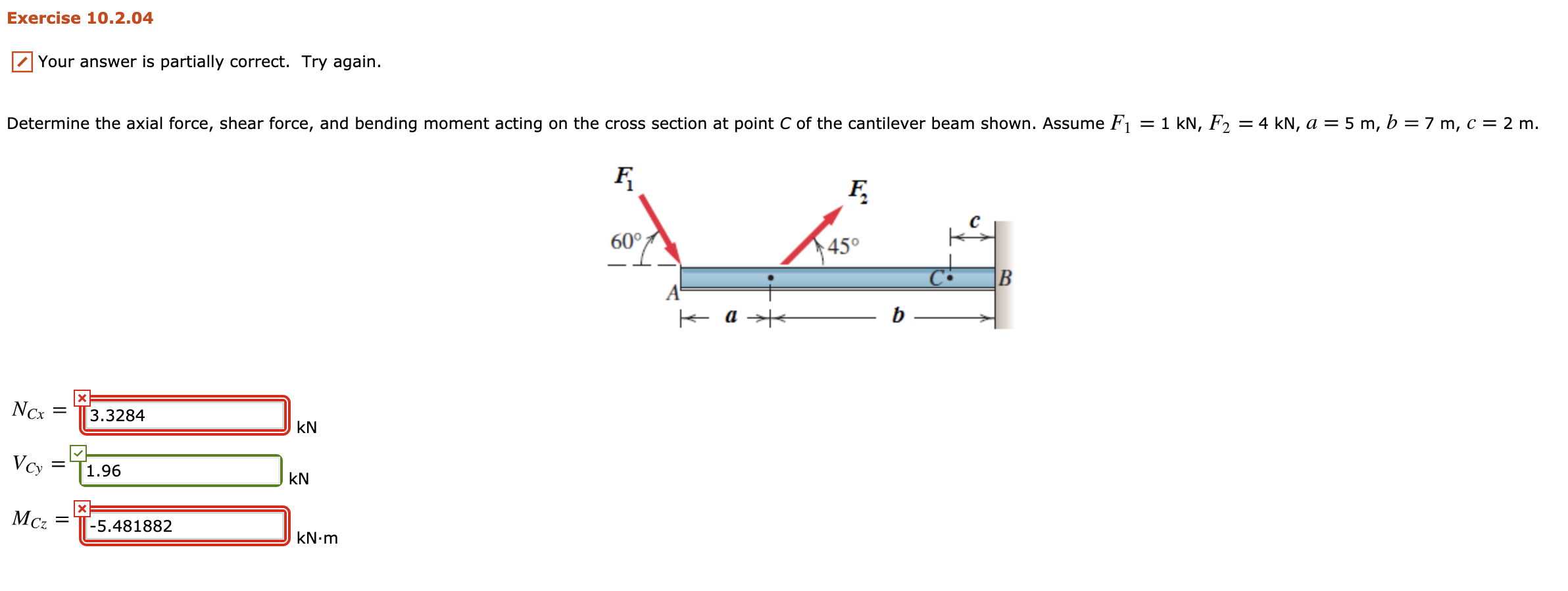 Solved Determine the axial force, shear force, and bending | Chegg.com