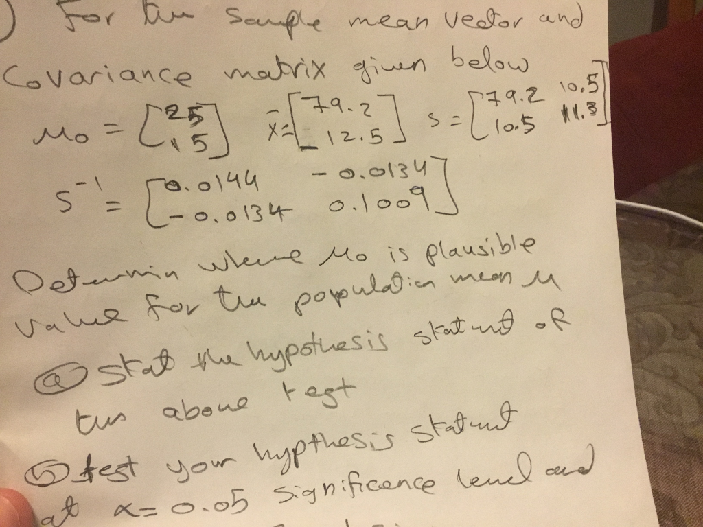 Solved M ③ For the sample mean vector & covar matrix given | Chegg.com
