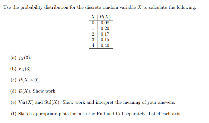 Solved Use the probability distribution for the discrete | Chegg.com