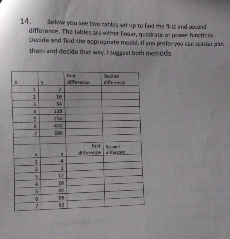 Solved 14. Below you see two tables set up to find the first | Chegg.com