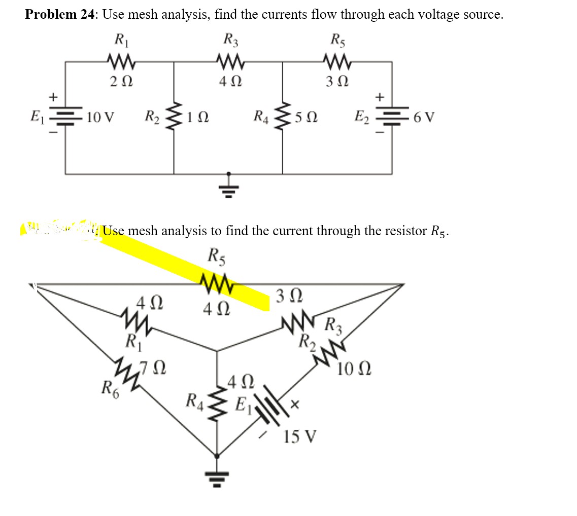 Solved Problem 24: Use mesh analysis, find the currents flow | Chegg.com