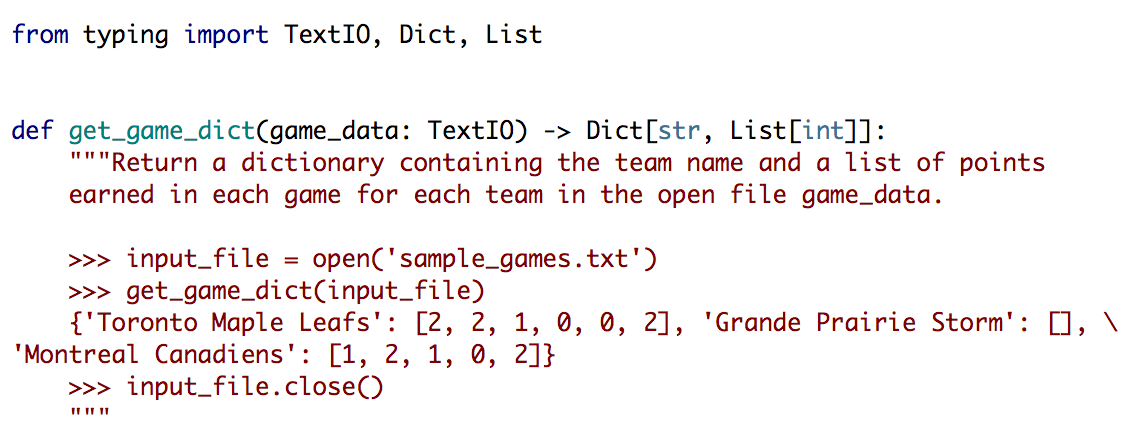 Solved from typing import TextIO, Dict, List def | Chegg.com