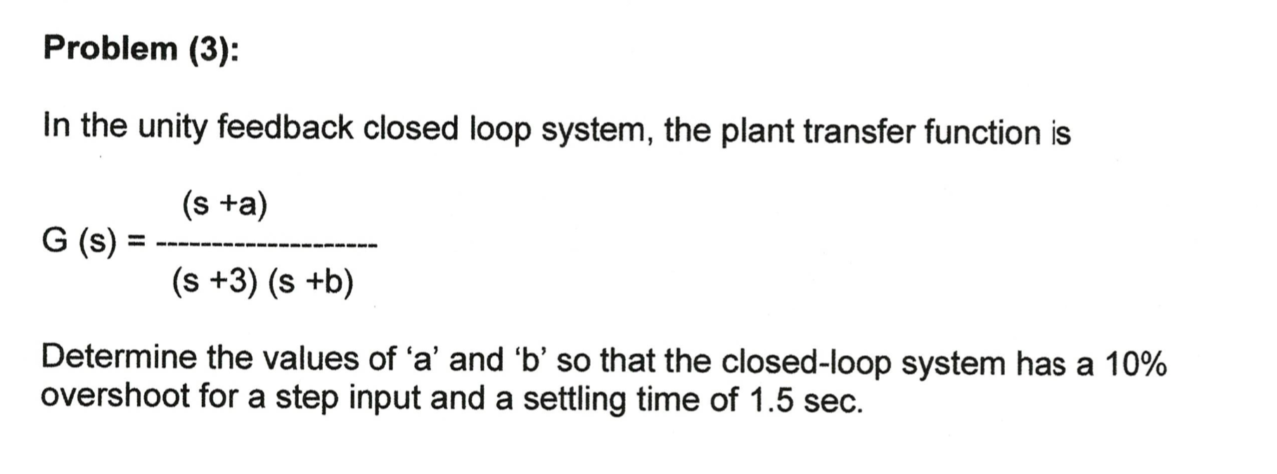 Solved Problem (3): In the unity feedback closed loop | Chegg.com