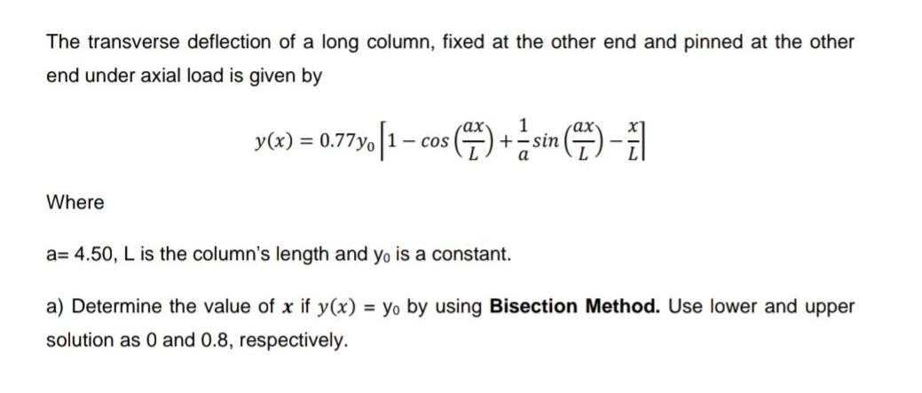 Solved The transverse deflection of a long column, fixed at | Chegg.com