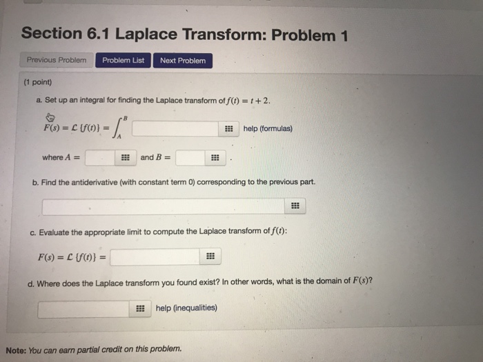 Solved Section 6.1 Laplace Transform: Problem 1 Previous | Chegg.com