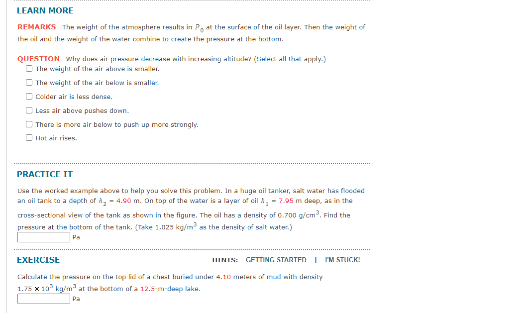 Solved LEARN MORE REMARKS The weight of the atmosphere | Chegg.com