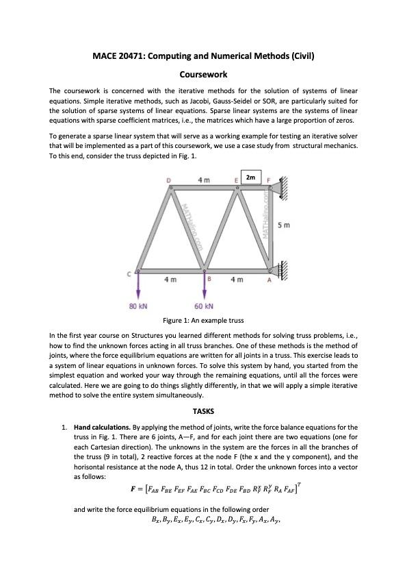 Solved MACE 20471: Computing and Numerical Methods (Civil) | Chegg.com
