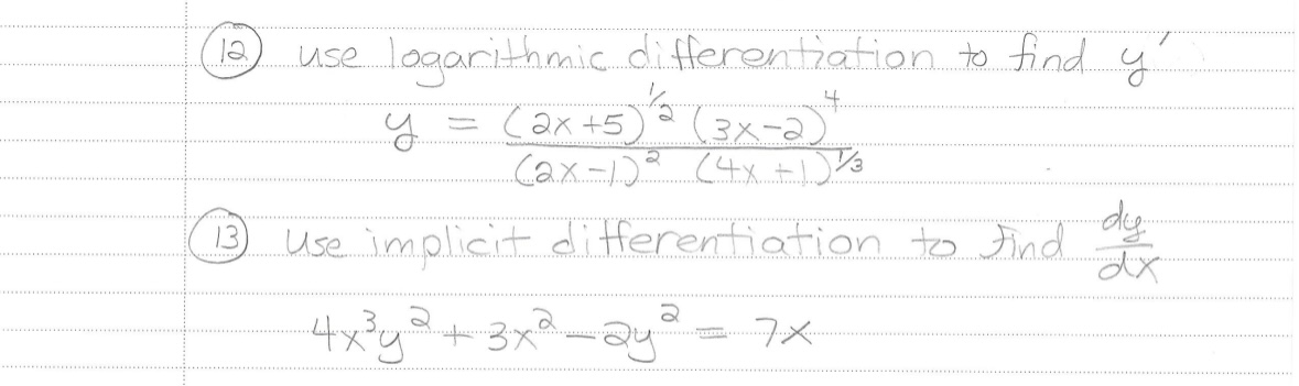 Solved (12) Use logarithmic differentiation to find y′ | Chegg.com