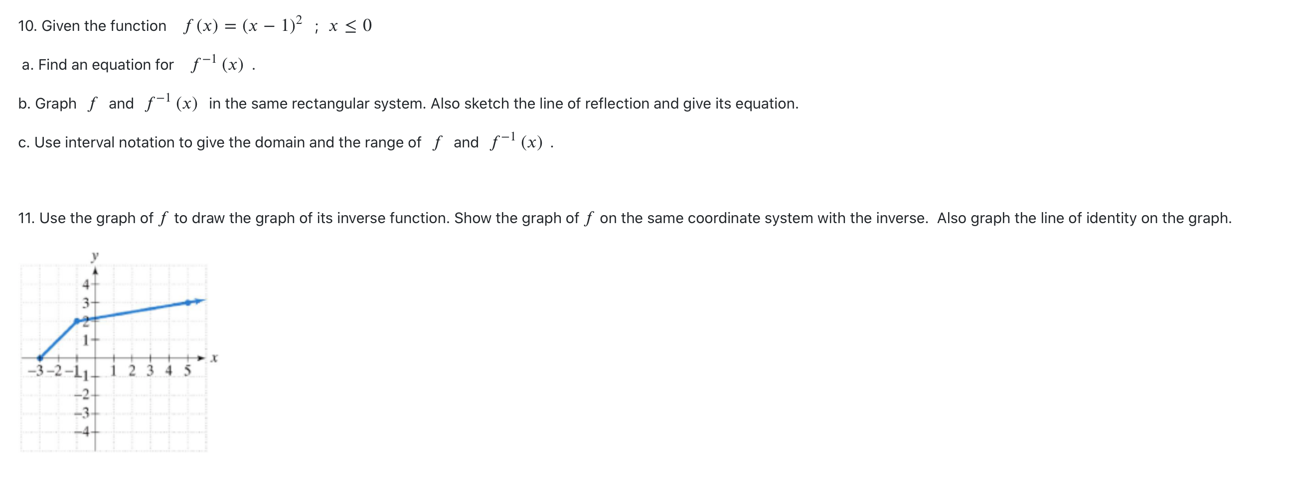 Solved 10. Given the function f(x)=(x−1)2;x≤0 a. Find an | Chegg.com