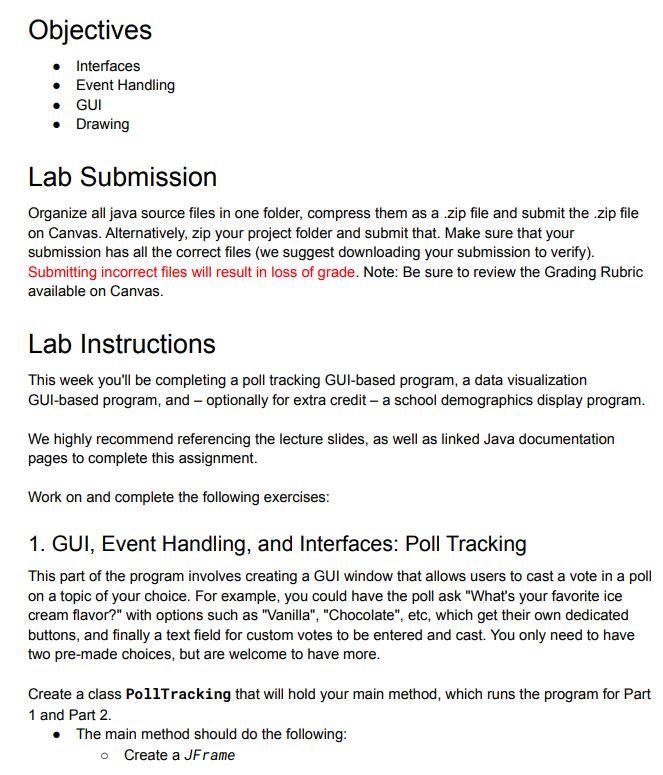 Objectives • Interfaces • Event Handling • GUI • | Chegg.com