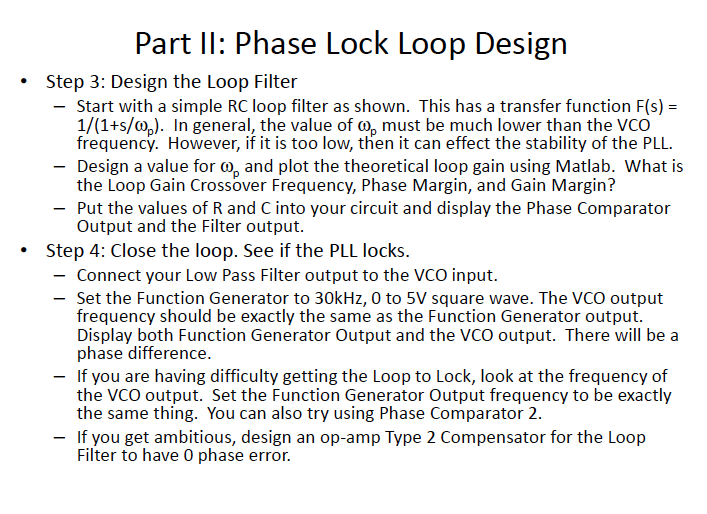 Part II: Phase Lock Loop Design . Step 1: Design the | Chegg.com