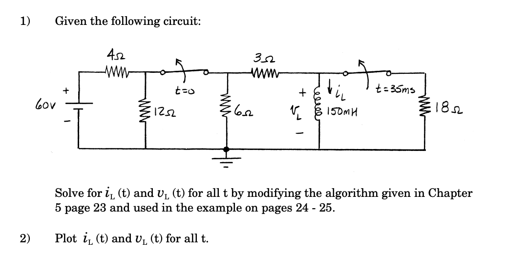 Solved 1) Given the following circuit: 40 32 too t=35ms cov | Chegg.com