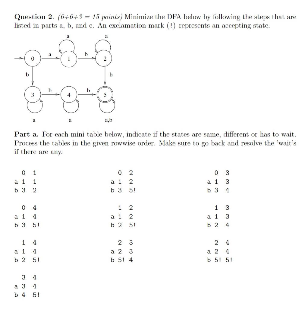 Part b. Fill out the following table using a ' 1 ' | Chegg.com