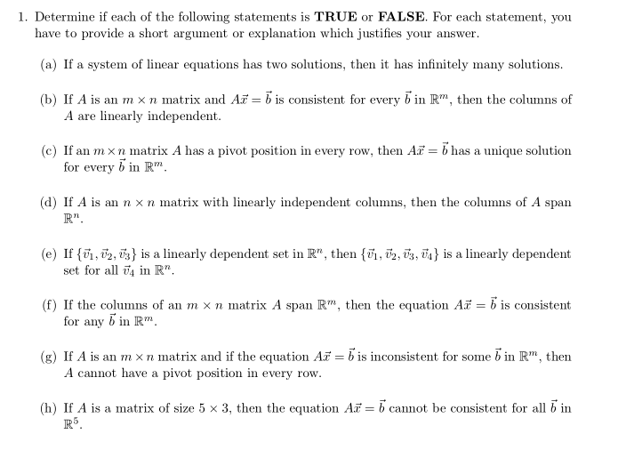 Solved 1. Determine if each of the following statements is | Chegg.com