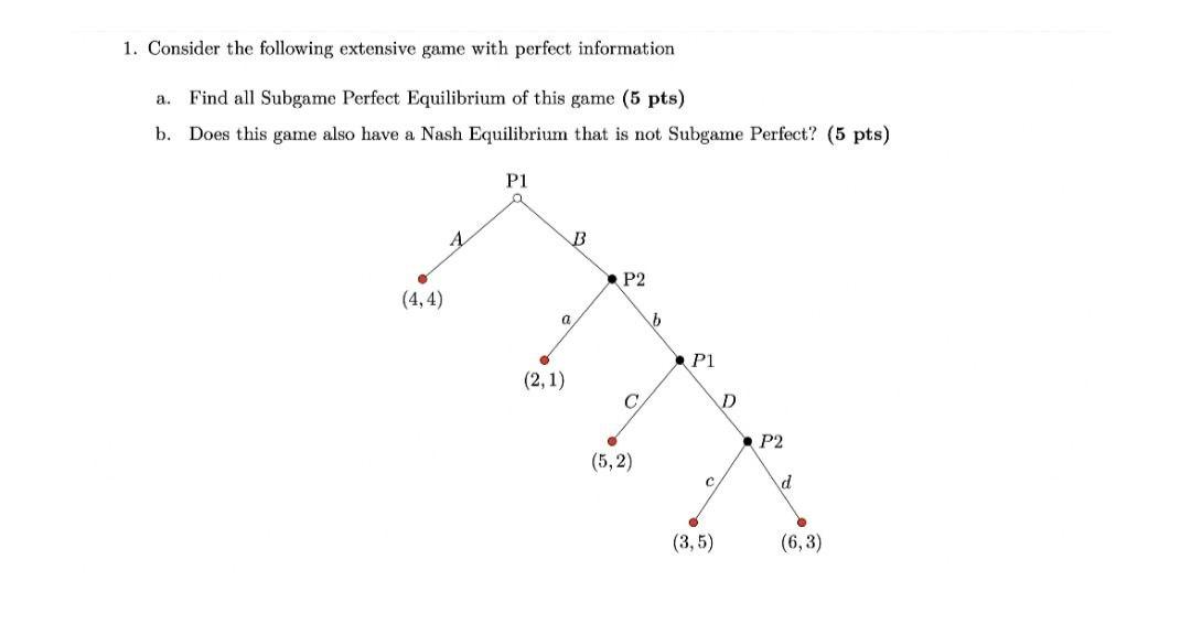 Solved 1. Consider the following extensive game with perfect | Chegg.com
